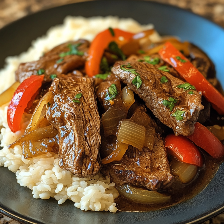 Braised Beef Round Steak with Onions and Peppers recipe - OoohDelish!